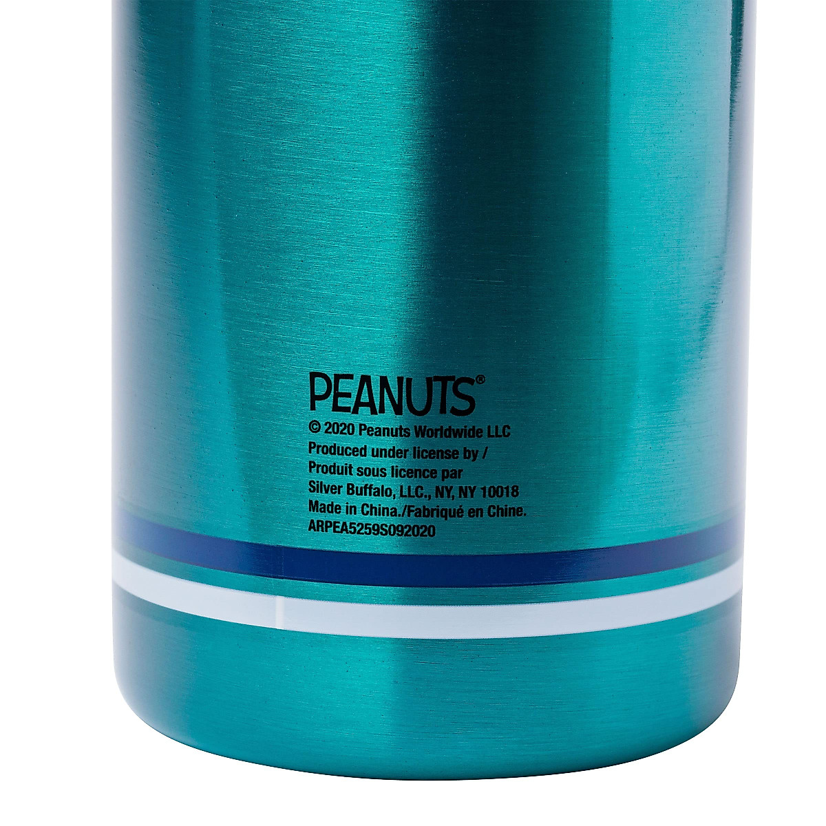 Silver Buffalo Peanuts Snoopy Collegiate Stainless Steel Water Bottle with Strap, 27 Ounces