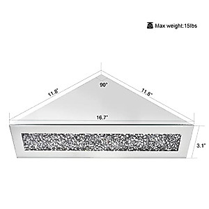 Pibeyer Crystal Crush Diamond Silver Floating Corner Shelf Set of 2, Decorative Mirrored Wall Shelves, Home Decor Wall Art Accent Piece Showcase 11.8" L×11.8" W×3.1" H