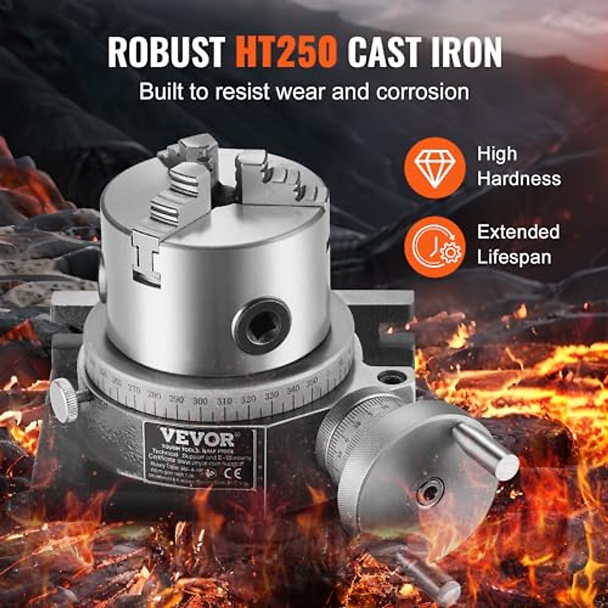 VEVOR Rotary Table for Milling Machines, 4''/ 100 mm, Horizontal Vertical Model Precision Milling Rotary Table, with 3.1''/80 mm 3-Jaw Chuck M10 T-Bolts Nuts, for Milling Engineering Indexing Tools
