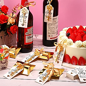 100 Sets Vintage Key Bottle Opener Wedding Favors, Wedding Party Souvenir Gift for Guests with Thank You Tag Card Pillow Candy Box and Satin Ribbon (Gold)