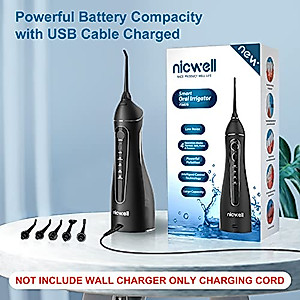 Water Dental Flosser Cordless for Teeth - Nicwell 4 Modes Dental Oral Irrigator, Portable and Rechargeable IPX7 Waterproof Powerful Battery Life Water Teeth Cleaner Picks for Home Travel