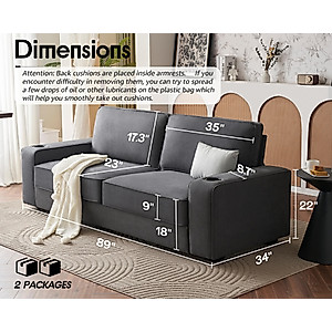 VanAcc Sofa, 89 inch Modern Sofa with USB Charging Ports & Cup Holders, Deep Seat Sofa Couch- Comfy Couch for Living Room (Charcoal Grey Chenille)