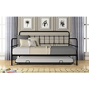 Livavege Twin Daybed with Trundle, Multifunctional Metal Twin Size Platform Bed Frame Sofa Beds with Headboard for Kids/Teens/Adults, Mattress Foundation/Space-Saving/No Box Spring Need