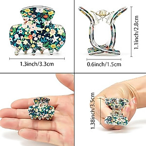 Cobahom 12Pcs 1.3 Inch Small Hair Clips Mini Acrylic No-Slip Jaw Clips for Thin Thick Hair Printed Hair Accessories for Women and Girls, Multicolor