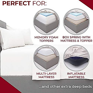 Mellanni Extra Deep Pocket Sheet Set + Waterproof Mattress Pad Bundle&Save - Bundle Includes: 4pcs Extra Deep Pocket Sheets up to 21" and Waterproof Mattress Pad 21" (Queen, White)