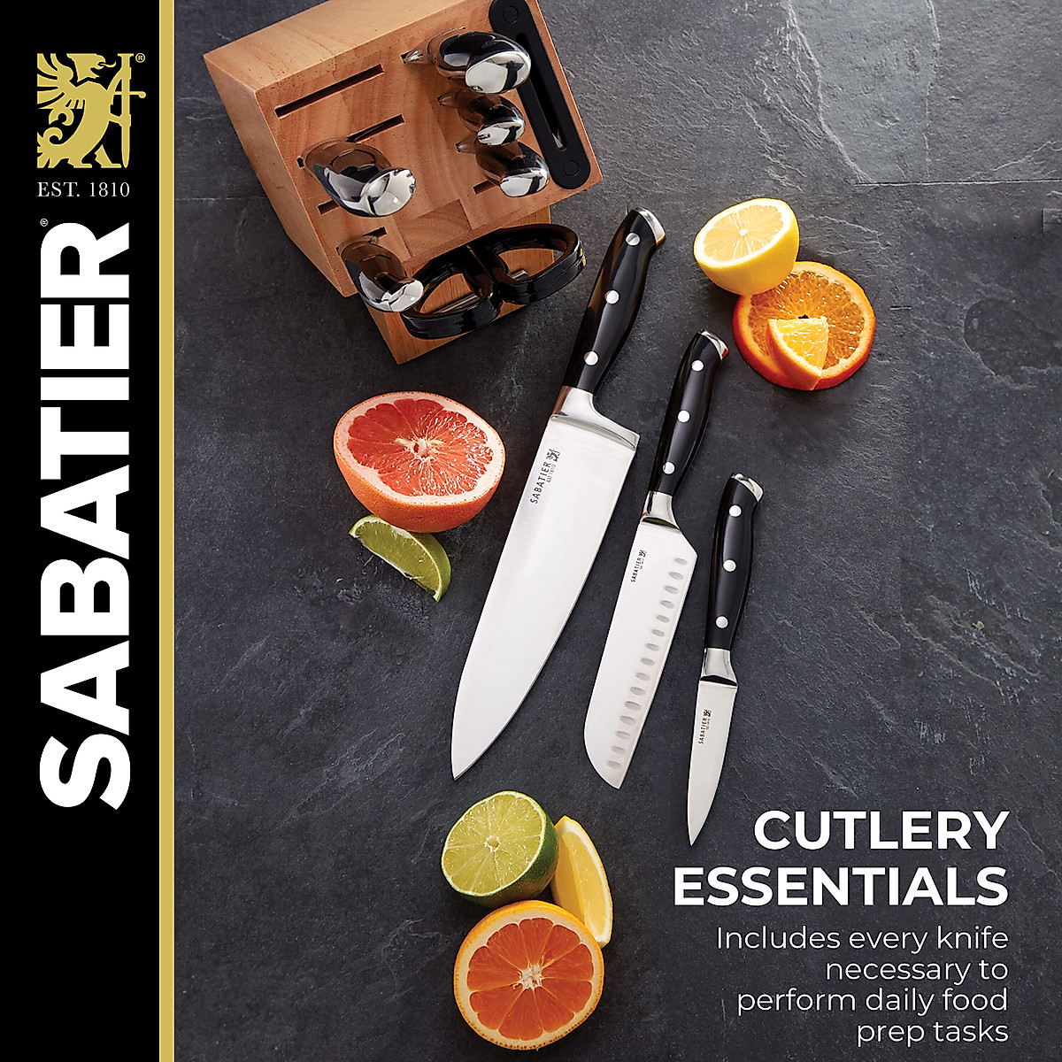 Sabatier Forged Triple Rivet Knife Block Set, 16-Piece, Black