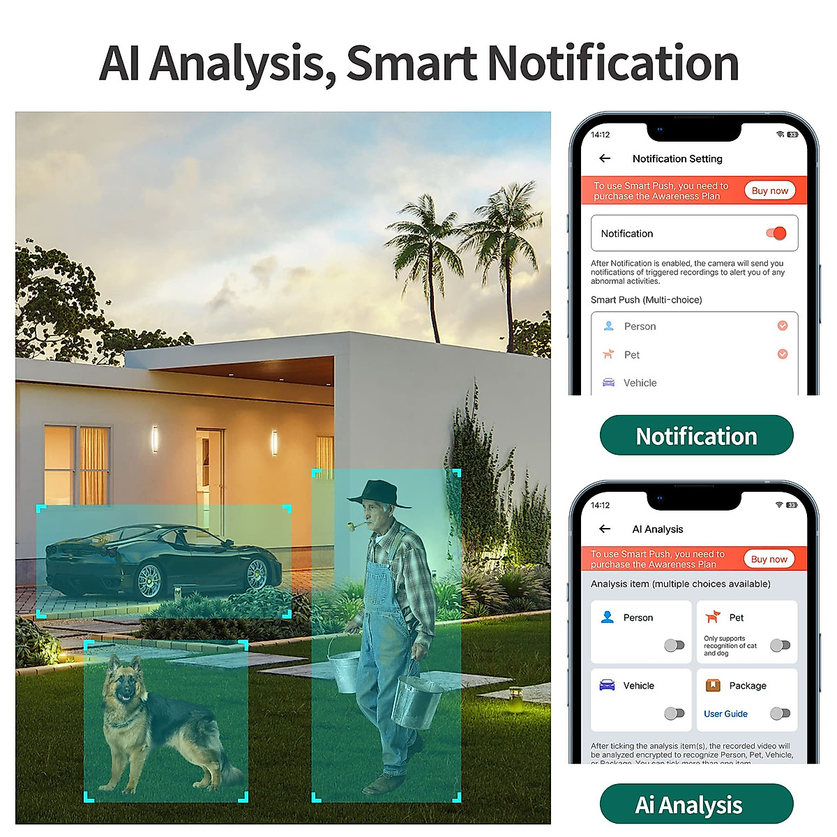 FIYEE Security Cameras Wireless Outdoor Solar Powered, 1080P WiFi Outside Surveillance Camera for Home Security, Lifetime Free Cloud Storage