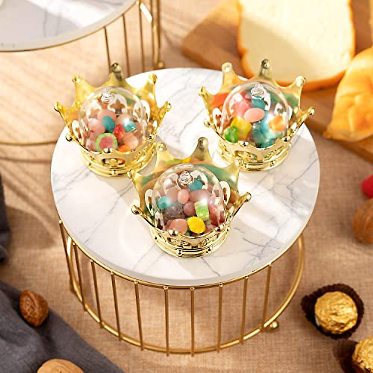 TRSPCWR Gold Cake Stand, Cupcake Stand Set of 3, Round Display Dessert Stand Imitation Marbling Decoration Finish