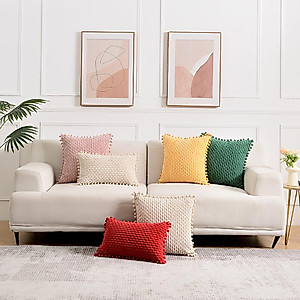 Fancy Homi 2 Packs Dusty Pink Decorative Throw Pillow Covers 18x18 Inch with Pom-poms for Couch Bedroom Living Room, Farmhouse Boho Home Decor, Soft Cute Plush Corduroy Blush Cushion Case 45x45 cm