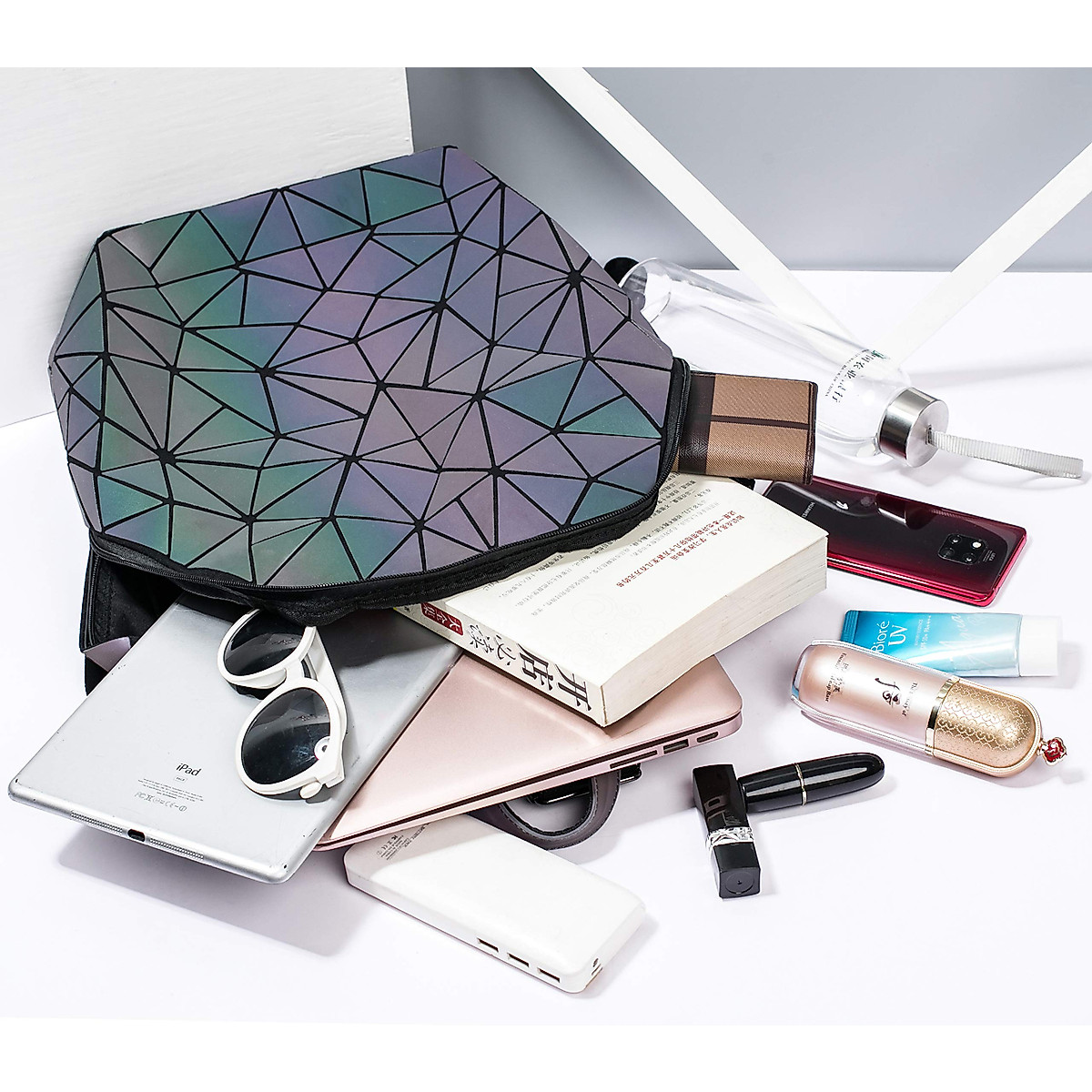 Geometric Backpack Luminous Backpacks Holographic Reflective Bag Lumikay Bags Irredescent Rucksack Rainbow A2