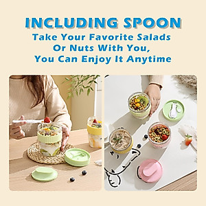 daasigwaa Breakfast On The Go Cups, Overnight Oats Containers With Lid And Folding Spoon, Take And Go Yogurt Cereal Snack Parfait Salad Containers For Lunch, Fruit & Vegetable Jar, 20 oz(Pink)