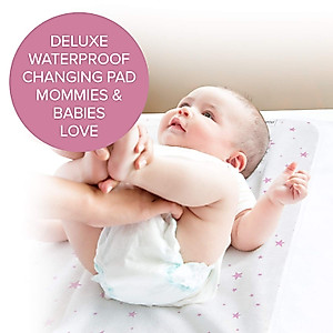 Kushies Deluxe Waterproof Changing Pad Liners - 20 x 30 inches Baby Changing Table Pad Covers - Baby Changing Pads in Pink Stars - Diaper Changing Pad Cover Waterproof for Changing Station
