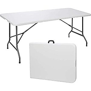CozyBox Folding Table Indoor Outdoor Heavy Duty Portable Folding Plastic Dining Table w/Handle, Lock for Picnic, Party, Camping - White (4ft, 6ft, 8ft) (6ft)