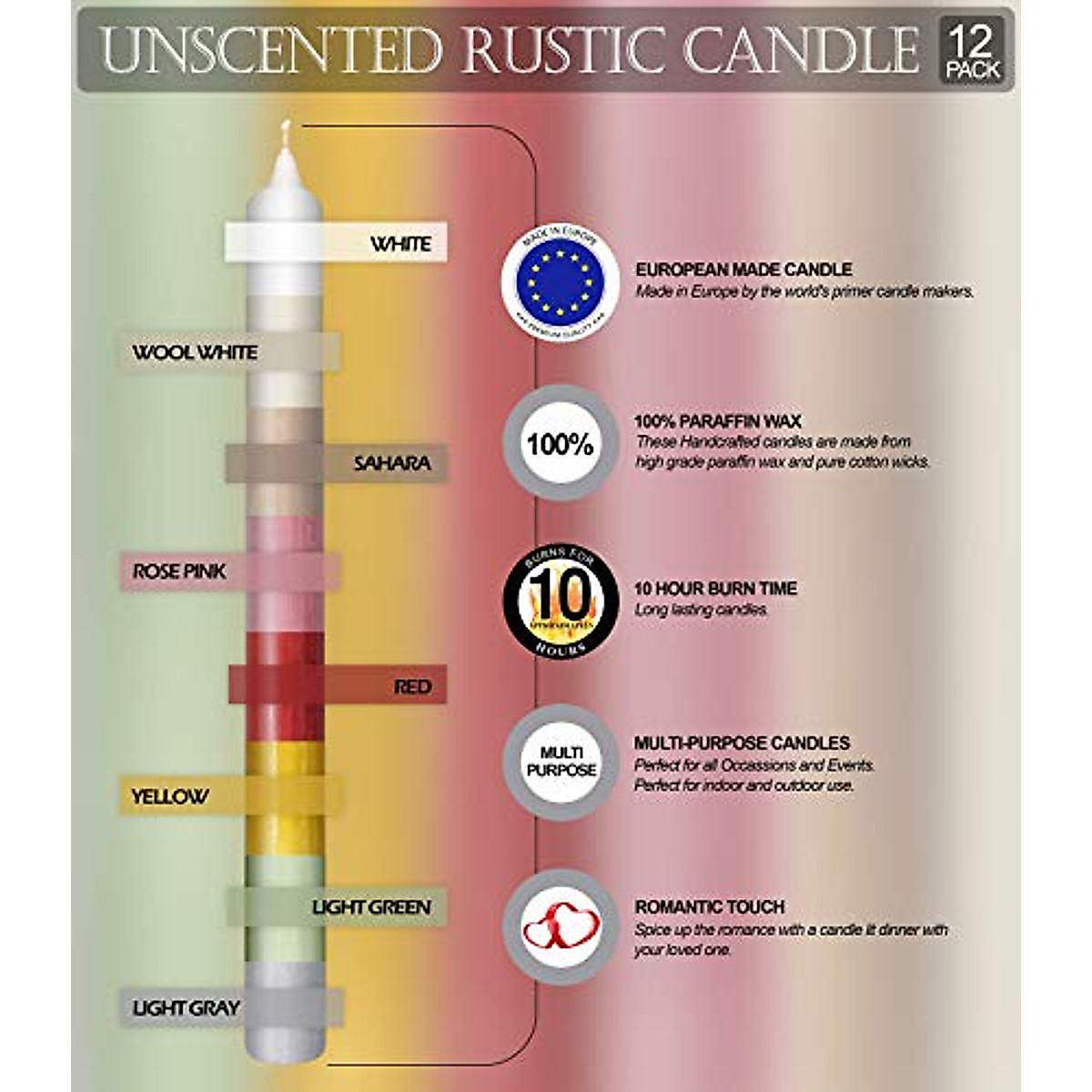 Hyoola 10 Inch Dinner Candles - 12 Pack - Rose Pink Tall Candles - Unscented Rustic Candles - Long Burning Candle Sticks