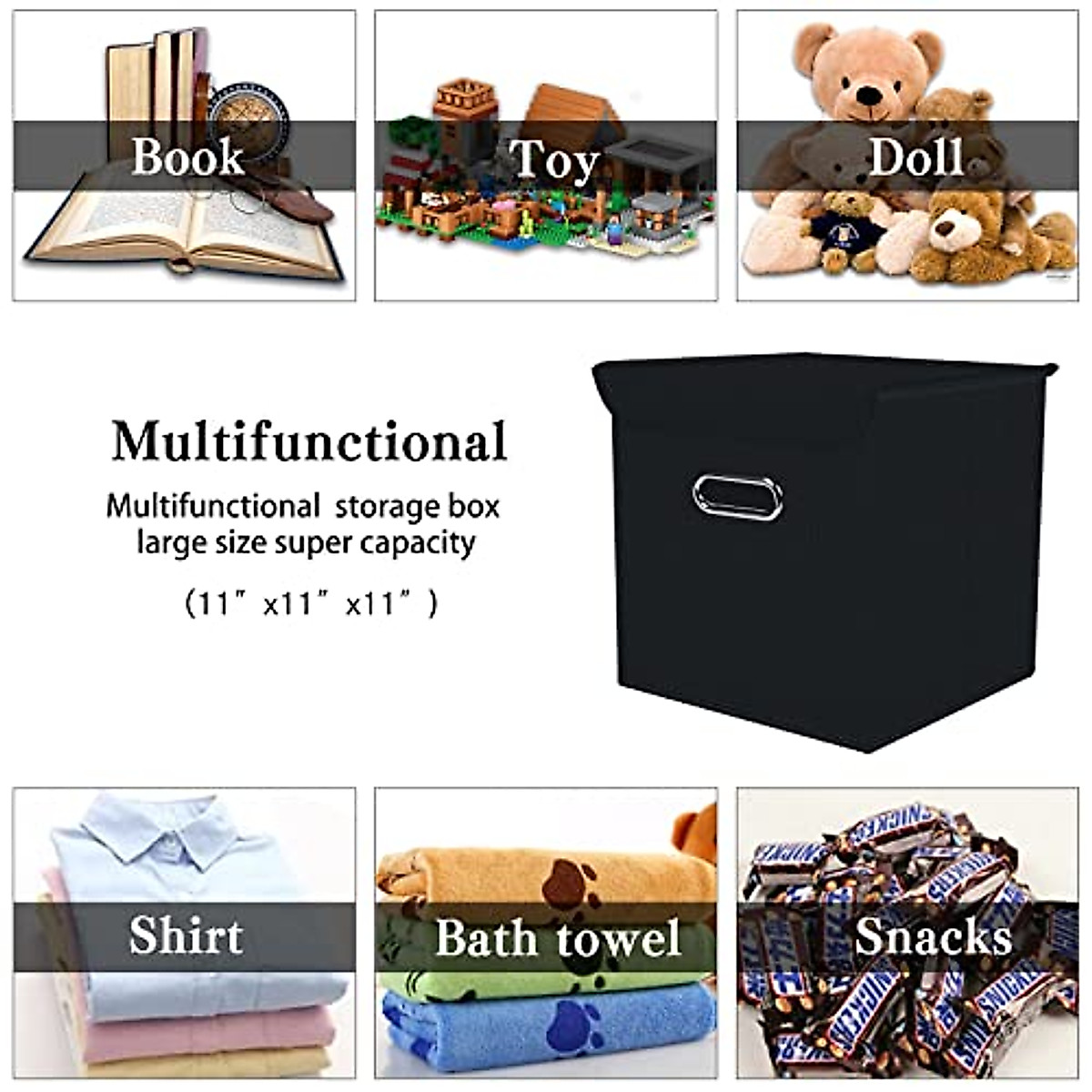 NieEnjoy Closet Organizers Fabric Storage Cube Bins with Lids collapsible storage bins basket with Handles ,Storage Boxes for Organizing,3 Pack (Black)