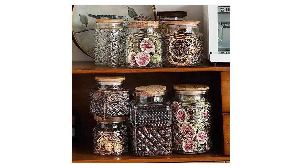Vintage Glass Storage Jars Set - Elegant Kitchen Pantry Canisters
