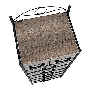 Household Essentials Victoria Dresser Tower Storage Organizer with 8 Drawers Black Metal Frame and Ashwood Rustic Wood Grain Top