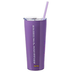 Silver Buffalo Pokemon Gengar Double-Walled Stainless Steel Purple Tumbler with Lid and Reusable Straw, 22 Ounces