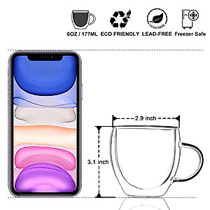 KitchenTour Double Wall Insulated Cups 6oz with Handle Set of 4 - Small Glass Mugs Set for Espresso Machine and Coffee Maker - Demitasse Cups Gift for Coffee,Latte,Cappuccino