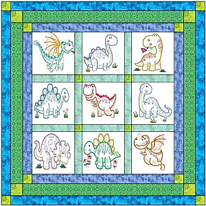 Quilt Kit Dinosaur Jungle/Pre Cut Ready to Sew/Finished Embroidery