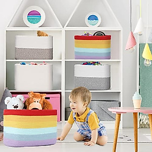 AUSSIY 3 Pack Rope Baskets for Storage Basket, Cotton Rope Woven Basket with Handles. Blanket Basket for Storing Clothes, Toys, Books, Shelves etc, 15''L x 10''W x 9.5''H, Gray/White