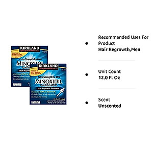KIRKLAND SIGNATURE Minoxidil for Men 5% Minoxidil Hair Regrowth Treatment 12 Months Supply Unscented 1 Year, White