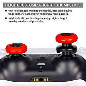 Playrealm FPS Thumbstick Extender & 3D Texture Rubber Silicone Grip Cover 2 Sets for PS5 Dualsenese & PS4 Controller(BioH Red)