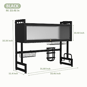 bukfen Dish Drying Rack, Large Stainless Steel Over The Sink 2 Tier Dish Rack with Cover for Kitchen (Black, Middle 33.46 Length)