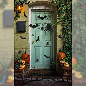 46 Pieces Halloween Bat Spider Decorations Hanging Bats and Spiders Wall Decals Window Stickers Halloween Party Supplies