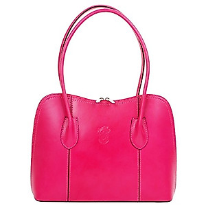 PRIMO SACCHI Italian Smooth Leather Pink Classic Long Handled Handbag Tote Grab Shoulder Bag
