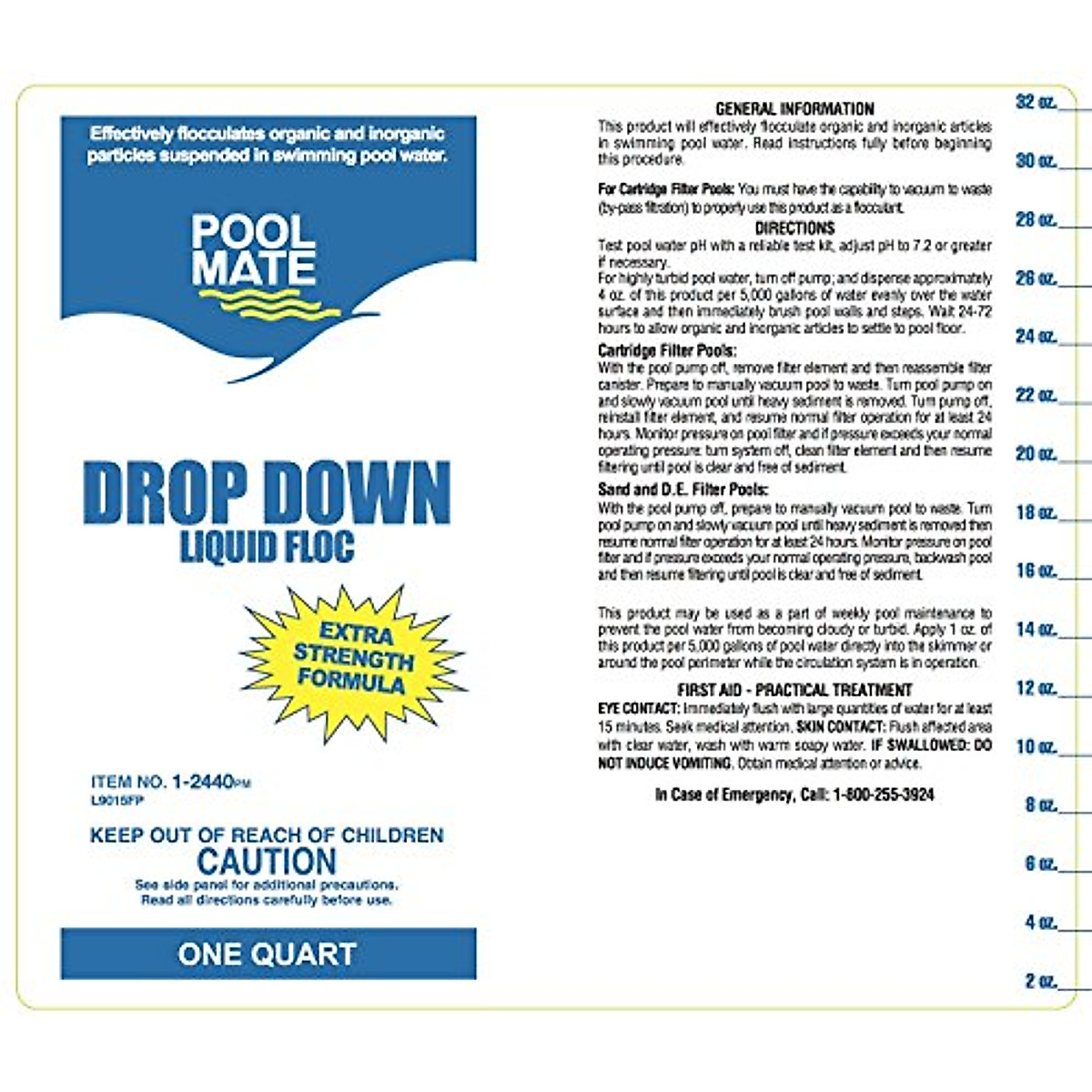 Pool Mate 1-2440-02 Drop Down Liquid Flocculant for Swimming Pools, 1-Quart, 2-Pack (Package May Vary)