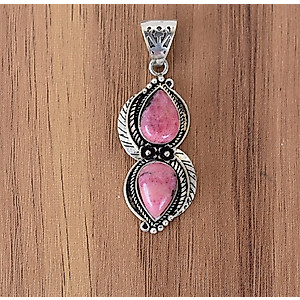 Rekha Gems Rhodonite Pendant, Pink Gemstone Pendant, Gift For Her, Vintage Jewelry,925 Sterling Silver Pendant, Boho and Hippie Pendant, Vintage Pendant, Daily Wear Pendant, Valentine Gift-NO-NRO-21