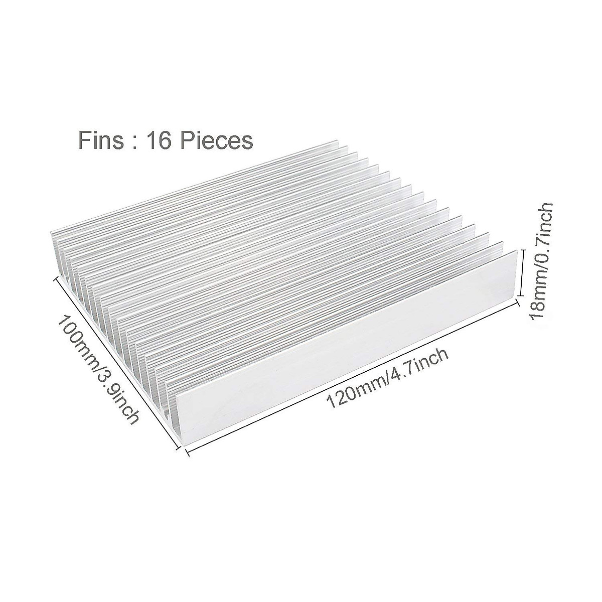 Aluminum Heat Sink Heatsink Module Cooler Fin for High Power Transistor Semiconductor Devices with 16 Pieces fins 120mmx 100mm x 18mm (2 Pieces)