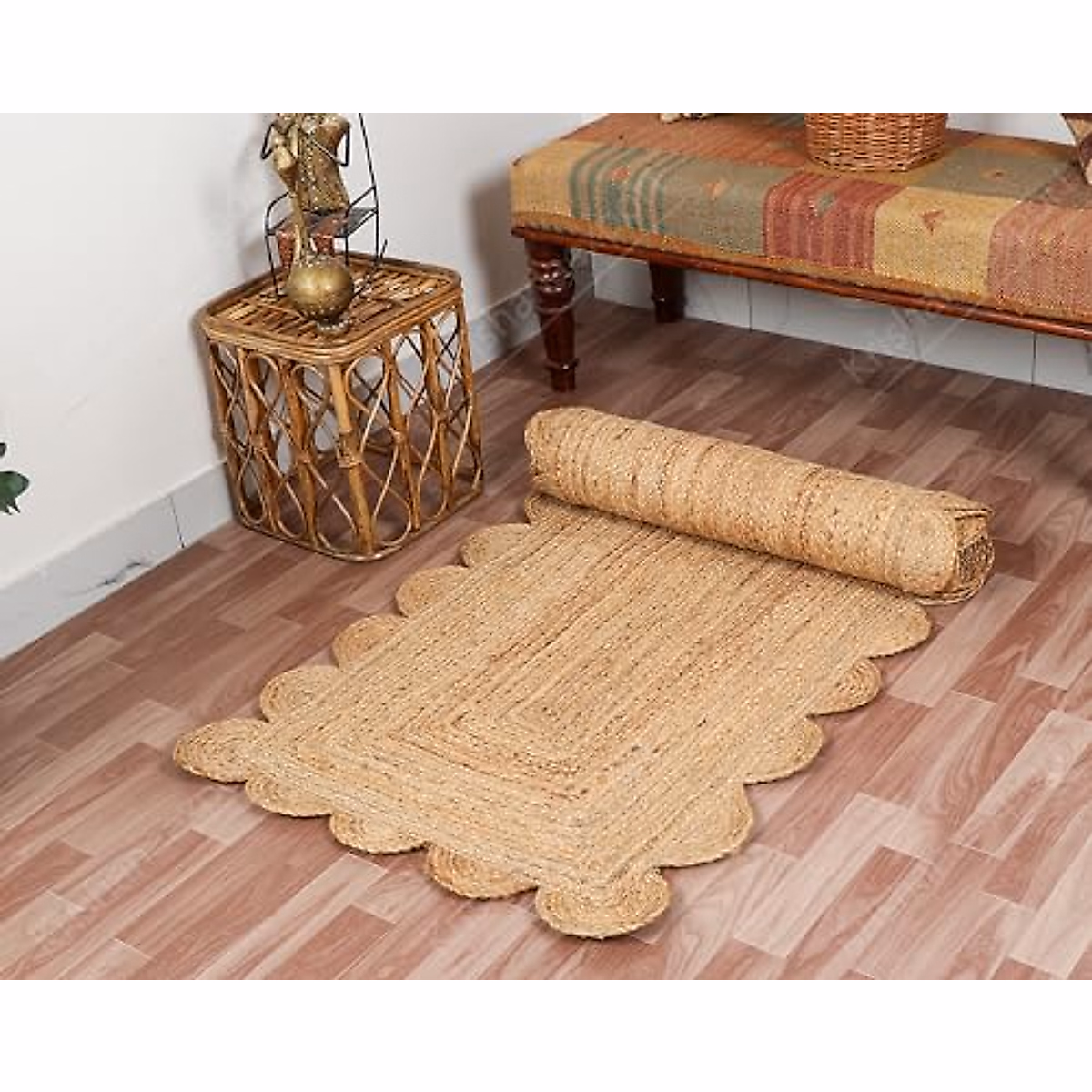 2x3, 2x4, 2x5, 2x6 Ft, Jute Rug - Natural Scalloped Rug, Bohemian Scalloped Rug, Scalloped Jute Rug, Natural Jute Rug, Jute Scallop Rug, Area Rug (2x5 Ft, Area Rug)