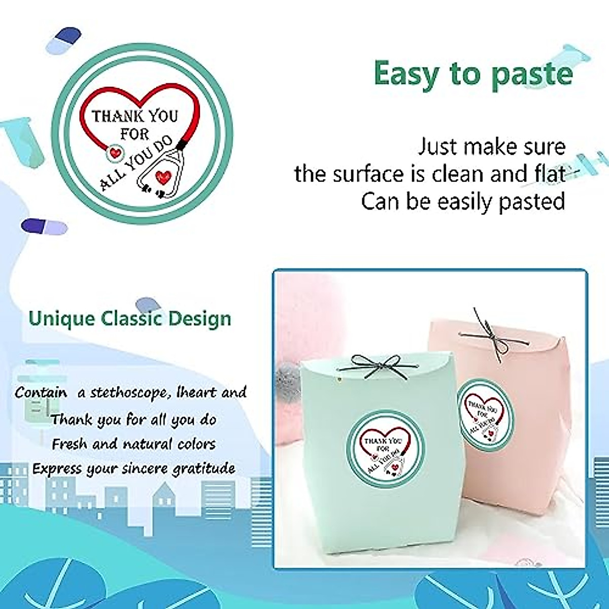 500 Healthcare Workers Thank You Stickers Thank You for All You Do for Us Labels 1.5" Nurse Essential Workers Appreciation Themed Sticker for Doctors Cards, Envelopes,Package Sealing