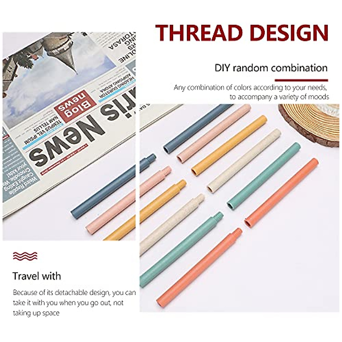 TRGGDEE 6Pcs Plastic Straws, Wheat Straw+PP Detachable Straws Reusable, With Special Cleaning Brush, Suitable for Travel, Party, Etc.(19cm)
