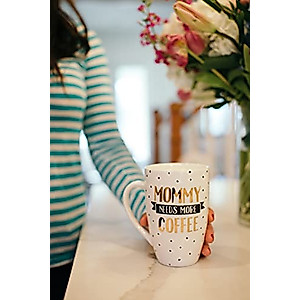 Pearhead Parent Coffee Mug, Mommy Needs More Coffee Whimsical Mug, Mother’s Day Accessory for New Moms and Expecting Mothers, Polka Dot, 22oz