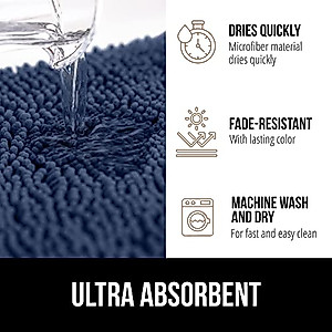 Gorilla Grip Bath Rug 24x17, Thick Soft Absorbent Chenille, Rubber Backing Quick Dry Microfiber Mats, Machine Washable Rugs for Shower Floor, Bathroom Runner Bathmat Accessories Décor, Navy