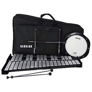 Gearlux 32-Note Glockenspiel Bell Kit with Adjustable Stand, Drum Practice Pad, Carrying Bag