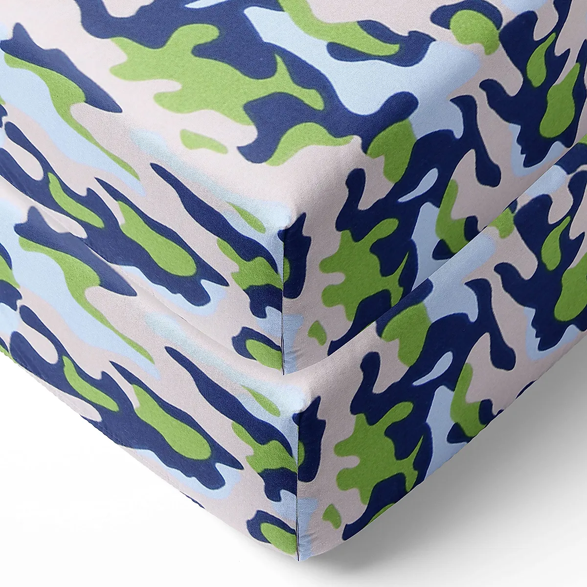 Bacati - 2 Pack Crib Fitted Sheets - CAMO Blue Navy Green Beige Soft Breathable 100% Cotton Percale Baby Sheets - Fits Standard 28 x 52 X 5 inches Crib & Toddler Mattresses
