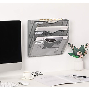 EasyPAG 3 Tier Wall File Holder Hanging Mail Organizer Meta Wall Mount Magazine Rack for Home and Office,Silver
