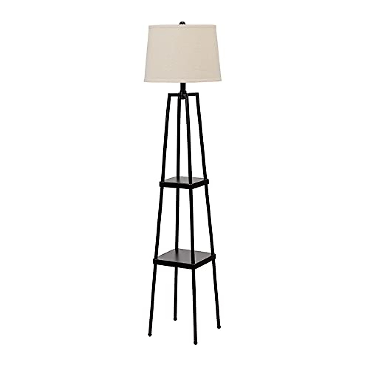 Catalina Lighting 21405-000 Modern Metal Etagere Floor Lamp with Shelves and Linen Shade, 58", Black
