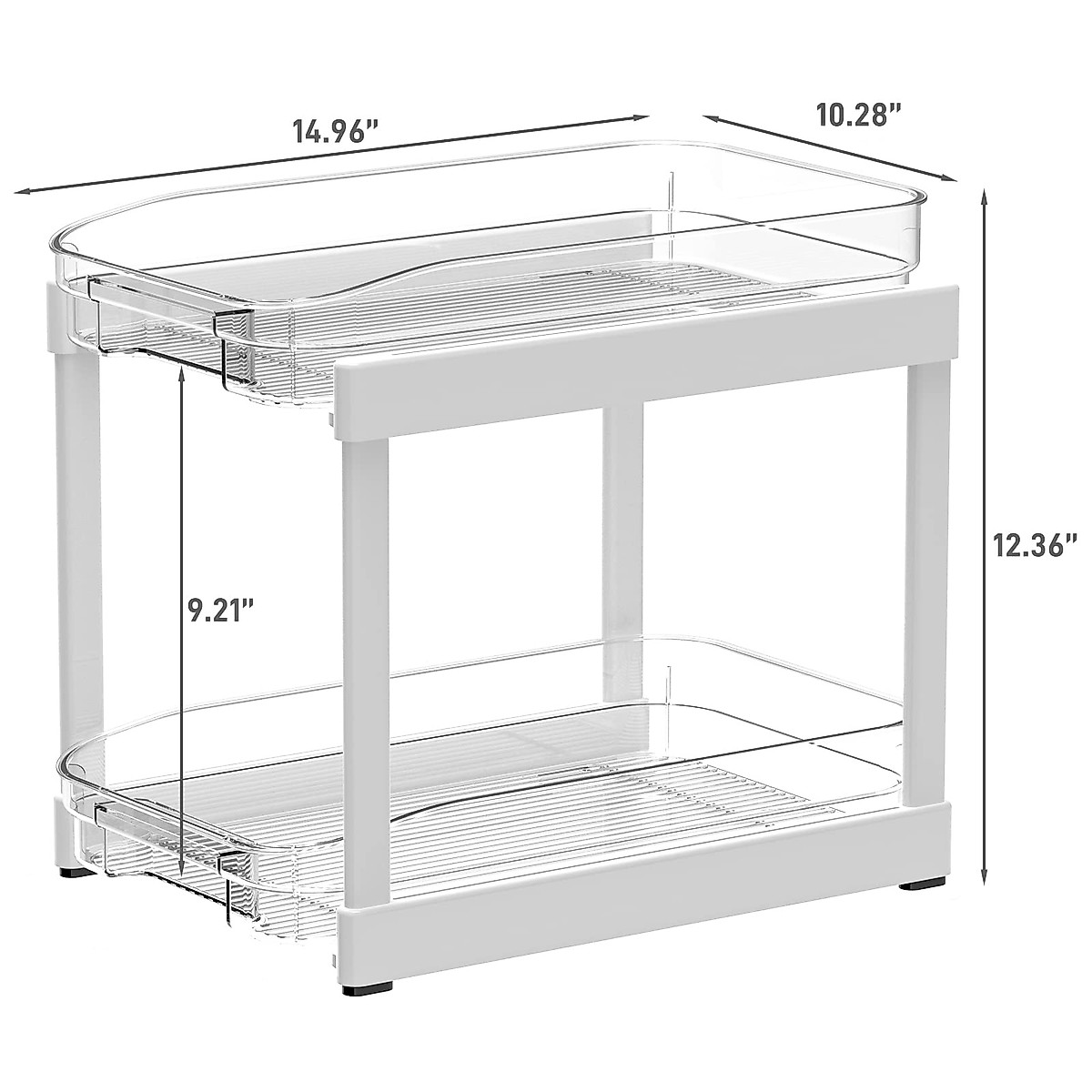 EIOUNIE 2-Tier Under Sink Organizer, Sliding Under Sink Organizers and Storage, Under Cabinet Organizer Baskets with 2 Drawers, Under Sink Storage for Bathroom, Kitchen, Countertop