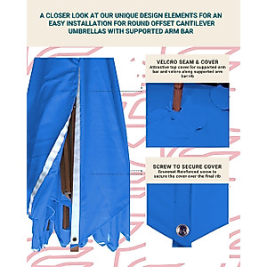 Formosa Covers Replacement Umbrella Canopy for 11ft 8 Rib Supported Bar Cantilever Market Outdoor Patio in Capri Blue Rib Length 64" to 66" Premium Vibrant Olefin Fabric (Canopy Only) (11ft 8 ribs)