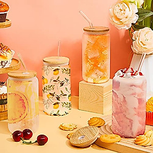 Tessco 12 Pack 16oz Sublimation Glass Blanks Frosted with Bamboo Lid Sublimation Beer Can Shaped Glass Wide Glass Cups Mugs Drinking Frosted Glass Tumbler with Straw, Sponge Brush, Straw Brush