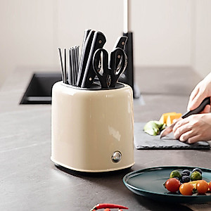 2 in 1 Kitchen Utensil Holder, Divided Spatula Holder Utensil Crock, Tableware Spoon Forks Storage Box, Plastic Kitchen Utensil Holder Cultery Drainer Caddy for Dinner Home Kitchen(Beige)