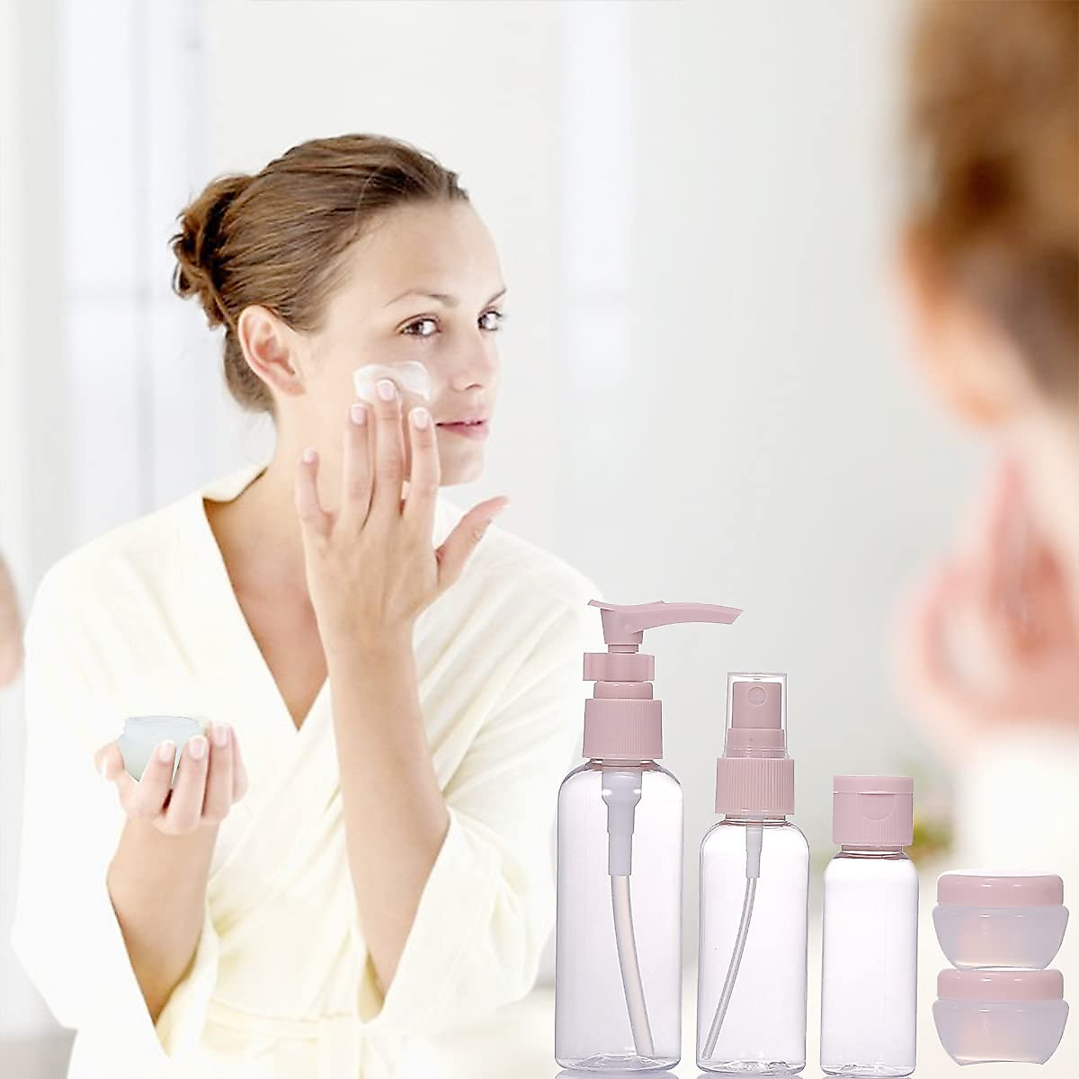 LIYUABU 8 Pcs Travel Bottles Set,Travel Bottles & Containers,Refillable Small Mini Empty Plastic Pump/Spray/Squeeze Bottles for Cosmetic and Travel Toiletries with Storage Bag