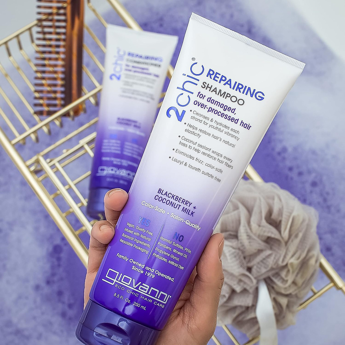 GIOVANNI 2chic Ultra-Repairing Conditioner - For Damaged, Over-Processed Hair, Helps Restore Hair's Natural Elasticity, Blackberry & Coconut Milk, Argan, Keratin, Shea Butter - 8.25 oz. Each