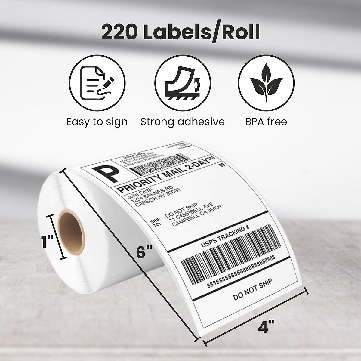 CEPRICO - 4”x 6” Direct Thermal Shipping Labels - 4 Rolls (Per Roll 220 Labels) - Waterproof Perforated Self Adhesive Printable Stickers for UPS DHL FedEx USPS - Compatible w/Zebra & Thermal Printers