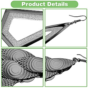 12 Pairs Drop Dangle Earrings Bohemian Long Earrings Vintage Statement Earrings for Women(Silver, Black)
